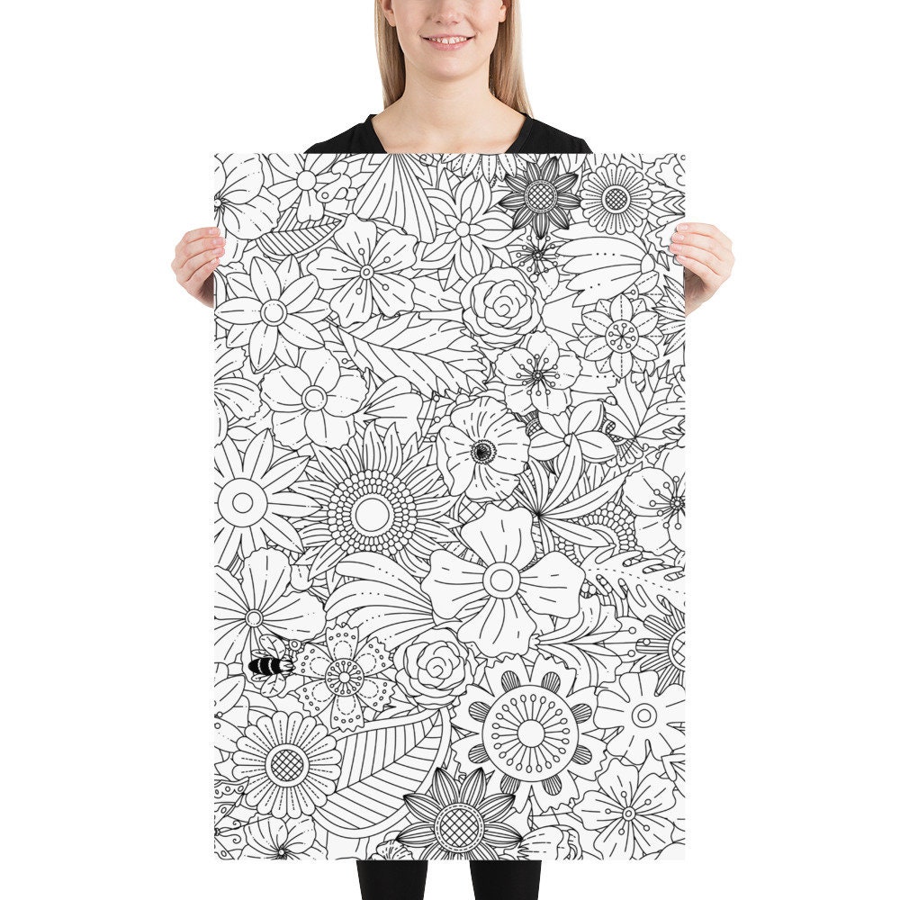 Large Floral Coloring Poster, Coloring Page, Adults Coloring Page, Kids ...