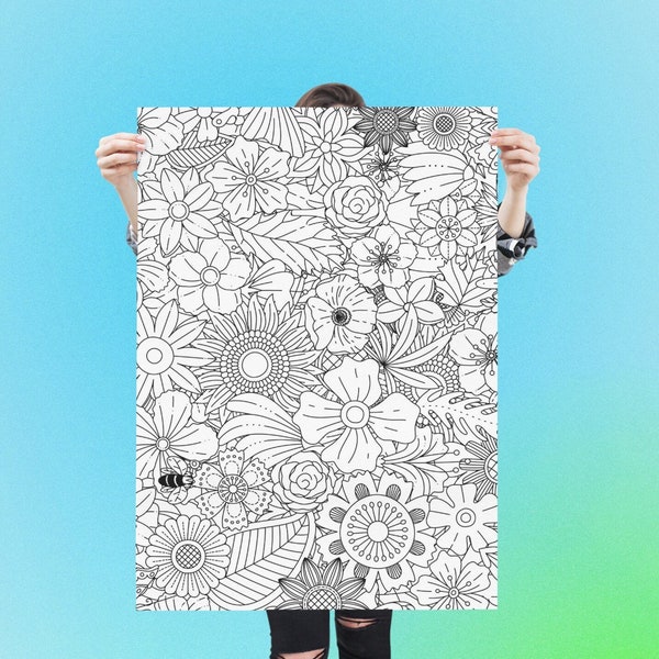 Floral Coloring Poster - Etsy