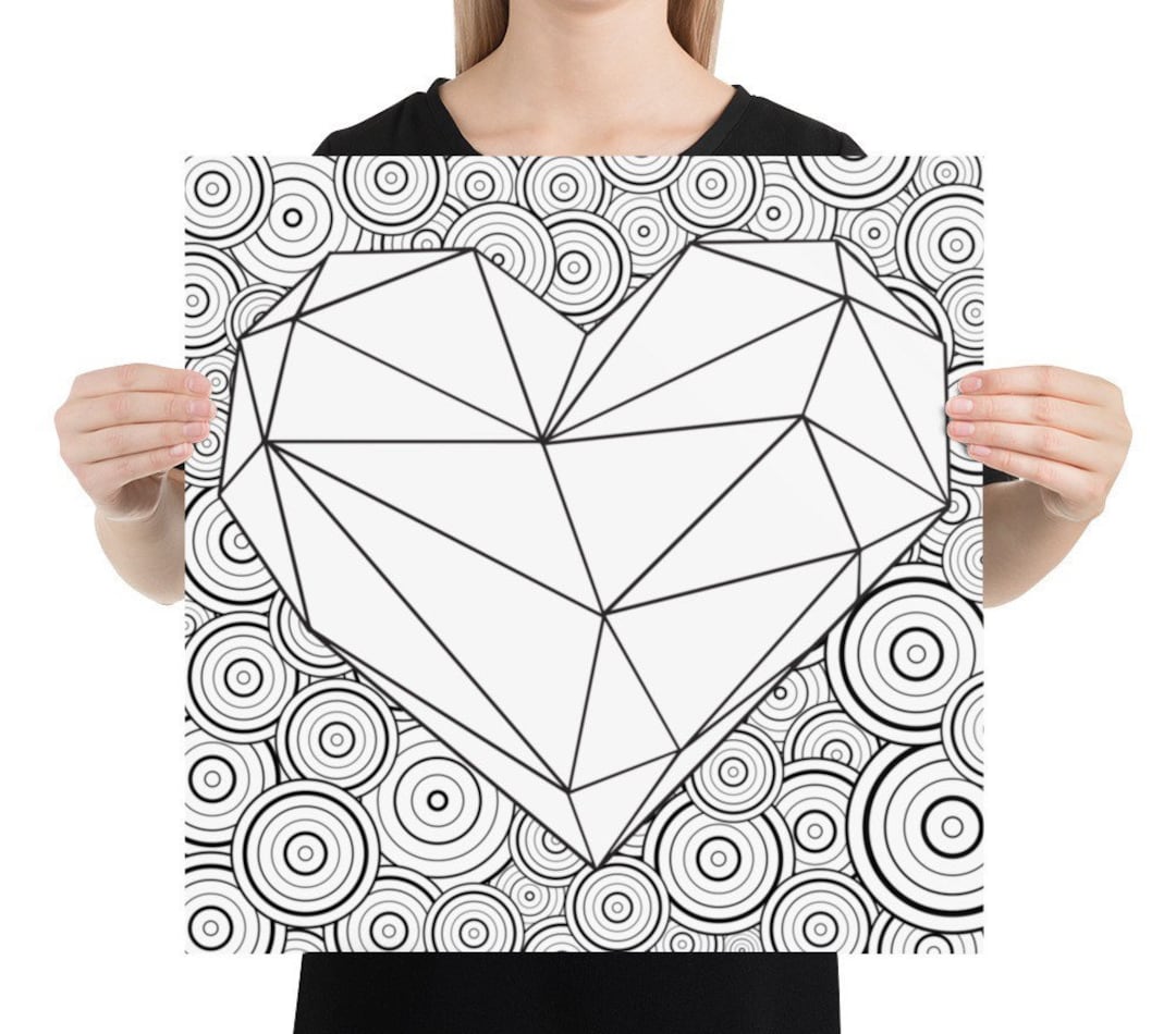 18”x18” Geometric Heart Coloring Poster, Large Coloring Poster ...
