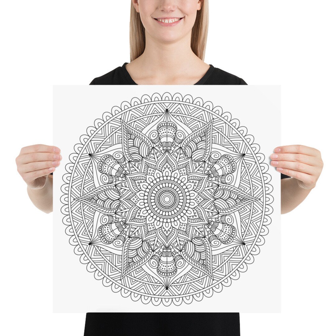 18”x18” Detailed Mandala Coloring Poster, Coloring Page, Adults ...
