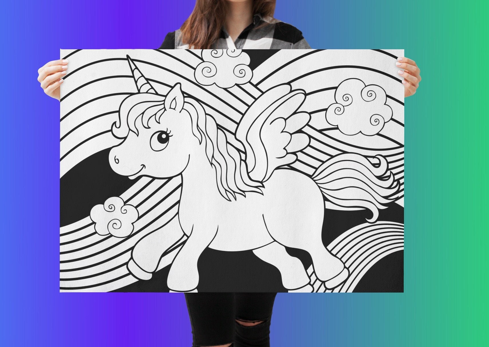 Unicorn Coloring Page, Rainbow Coloring Page, Kids Coloring Page ...