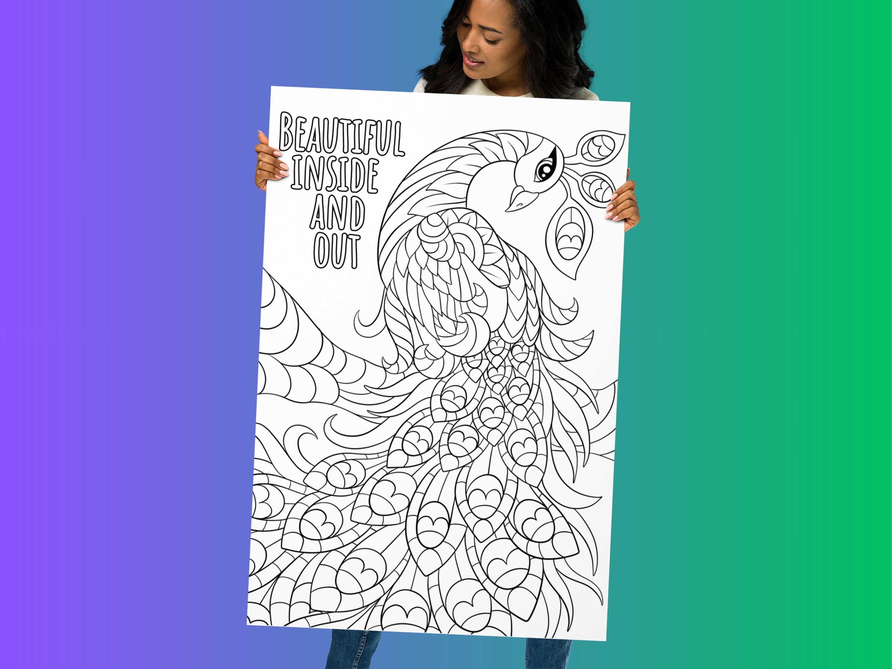 24x36 Peacock Large Coloring Poster Animal Coloring Poster - Etsy UK
