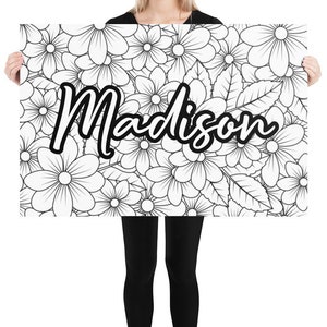 Custom Name Coloring Page Large Floral Coloring Poster - Etsy