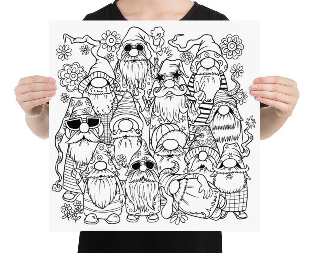 18”x18” Gnomes Large Coloring Poster, Adult Coloring Poster, Kids ...