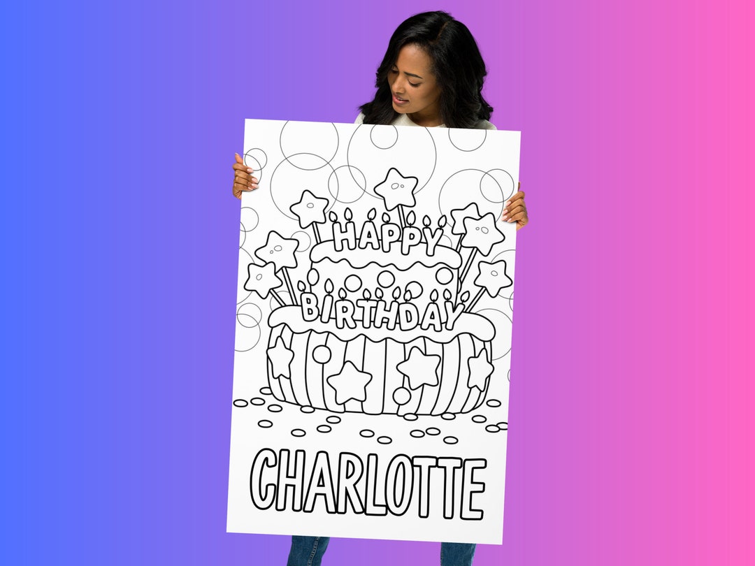 Custom Name Happy Birthday Coloring Poster, Personalized Coloring, Kids ...
