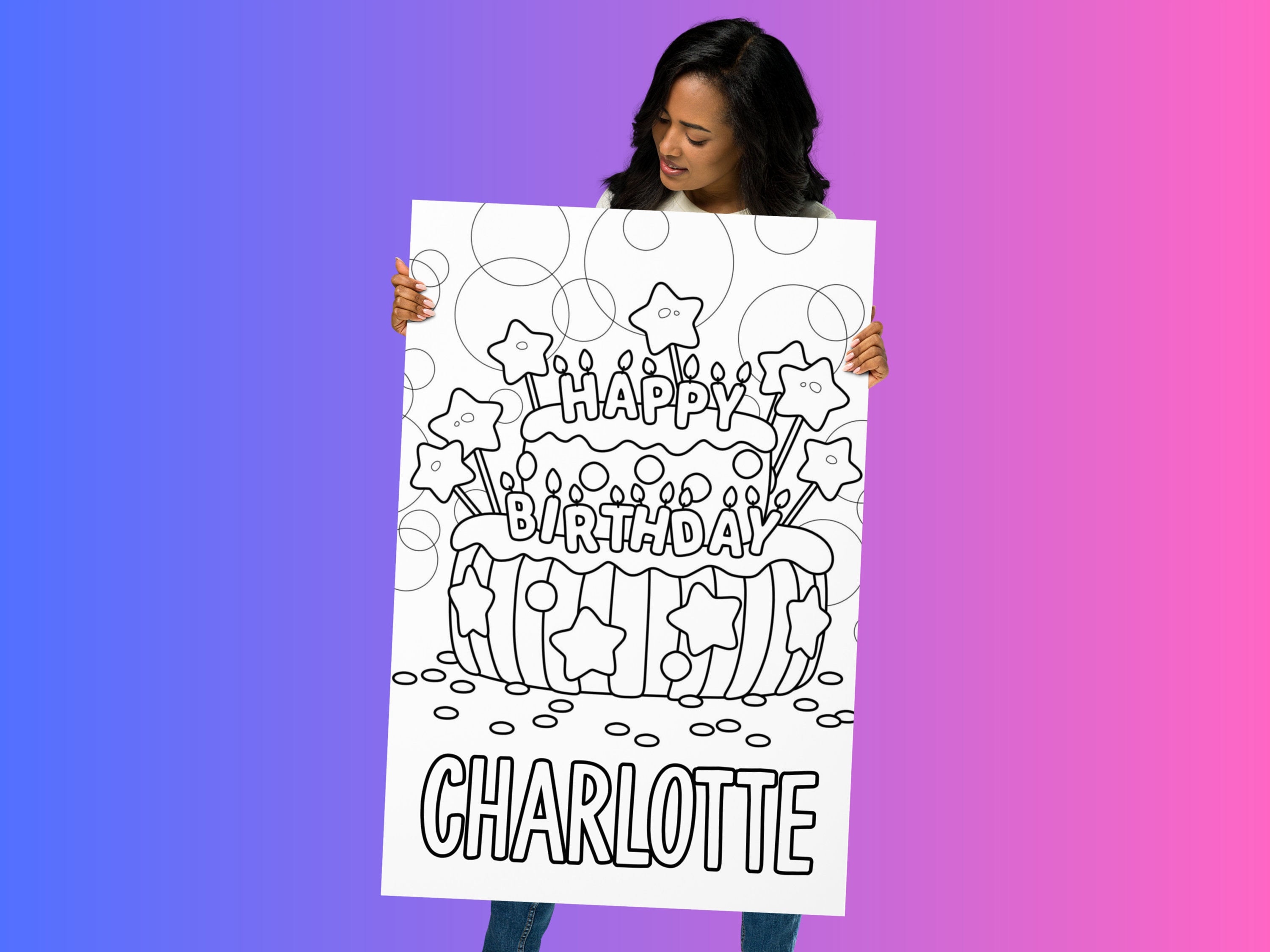 Custom Name Happy Birthday Coloring Poster, Personalized Coloring, Kids ...