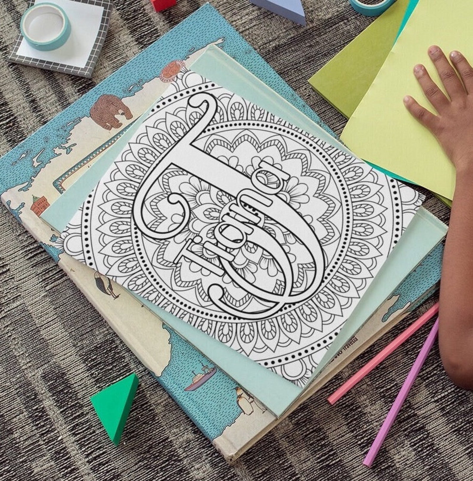 Digital Custom Name Mandala Coloring Poster, Custom Coloring, Large ...