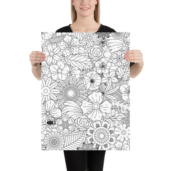 Large Floral Coloring Poster Coloring Page Adults Coloring - Etsy