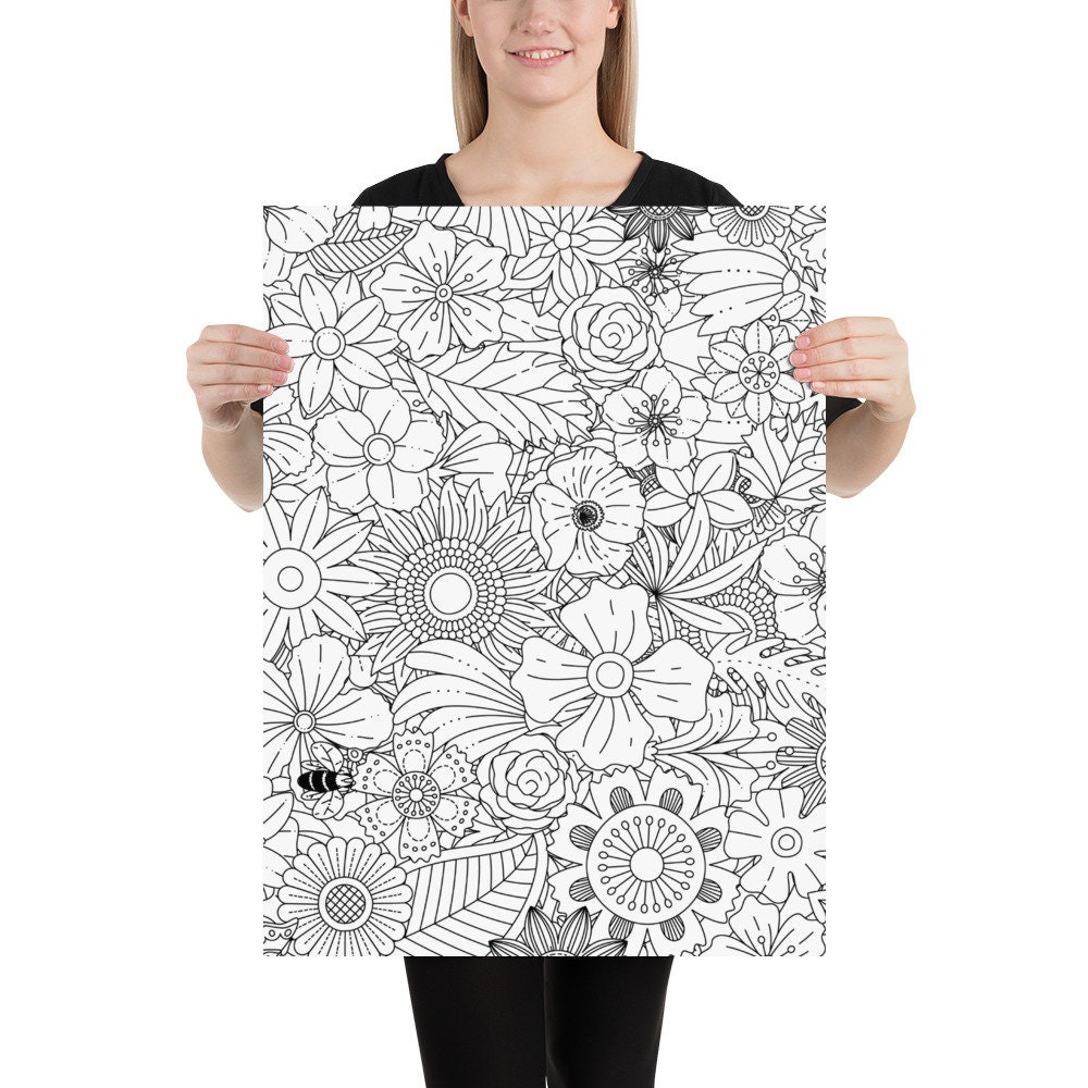 Large Floral Coloring Poster, Coloring Page, Adults Coloring Page, Kids ...