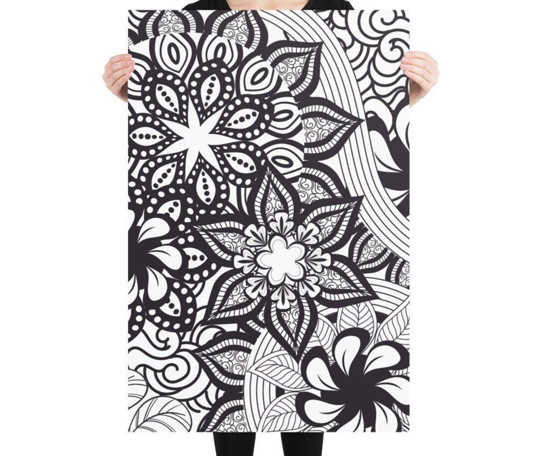 Floral Coloring Poster for Kids, Large Adult Color Pages, Coloring ...