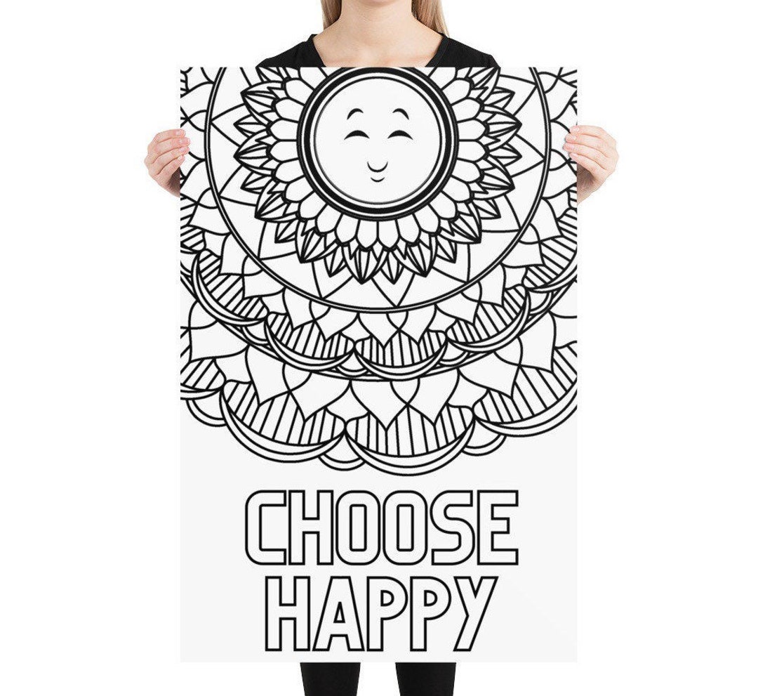 24”x36” Choose Happy Large Coloring Poster, Coloring Page, Adults ...