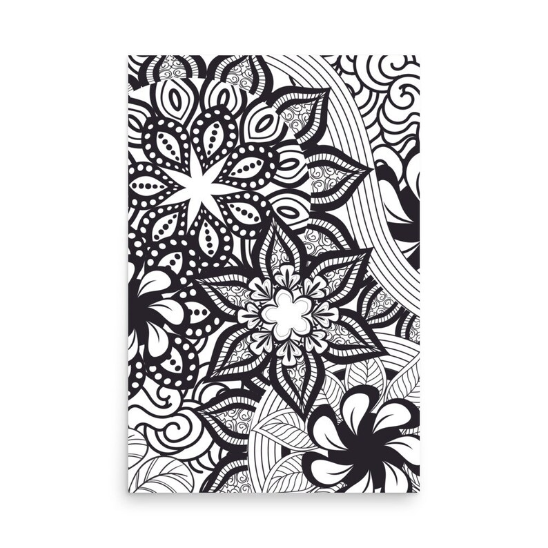 Floral Coloring Poster for Kids Large Adult Color Pages - Etsy