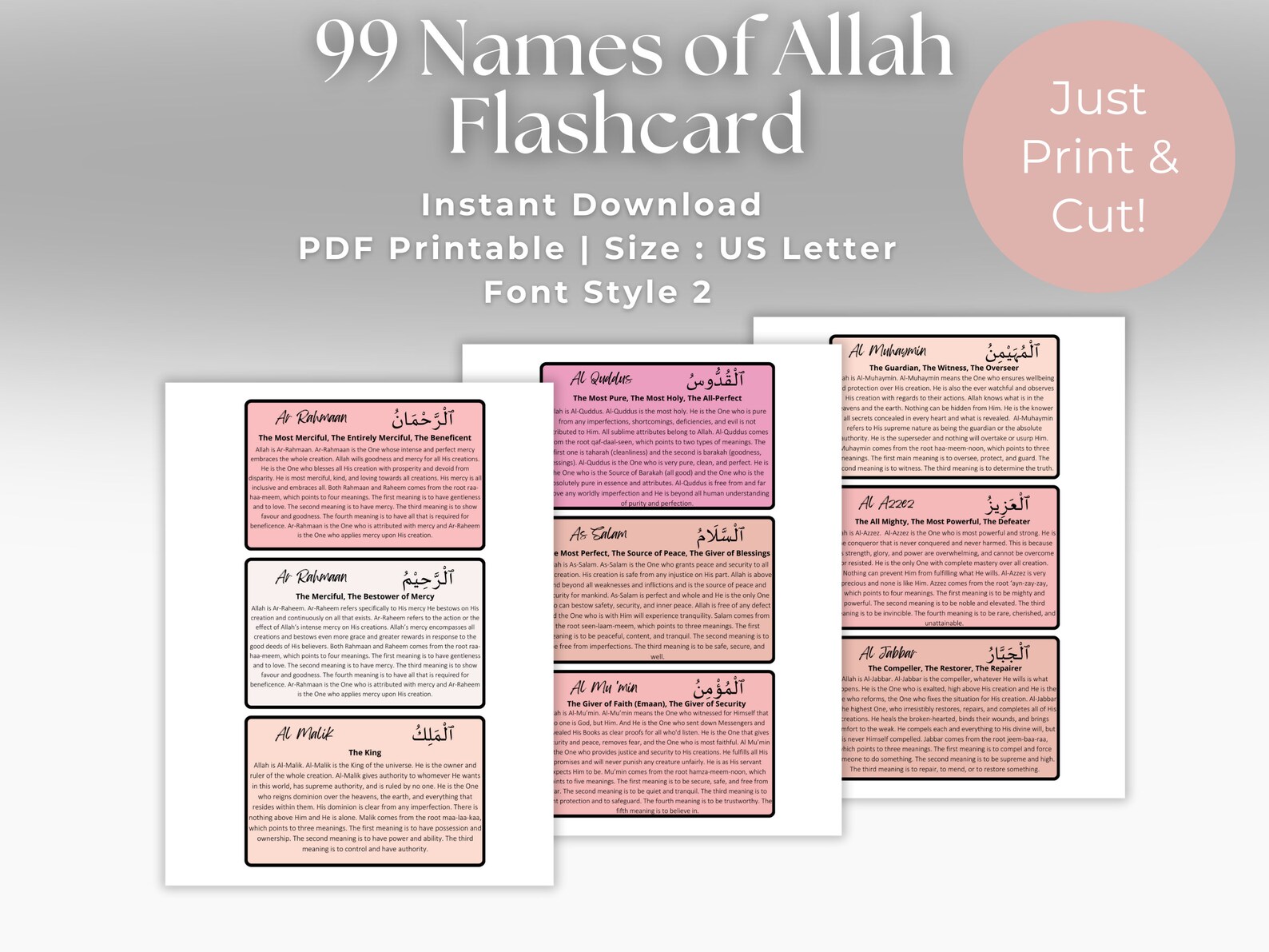 99 Names of Allah Flashcards With Translation and Explanation, Al Asma ...