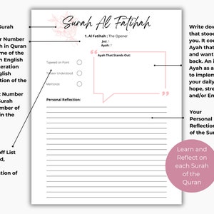 Quran Journal, 115 Pages to Learn and Reflect on Each Surah of Quran ...