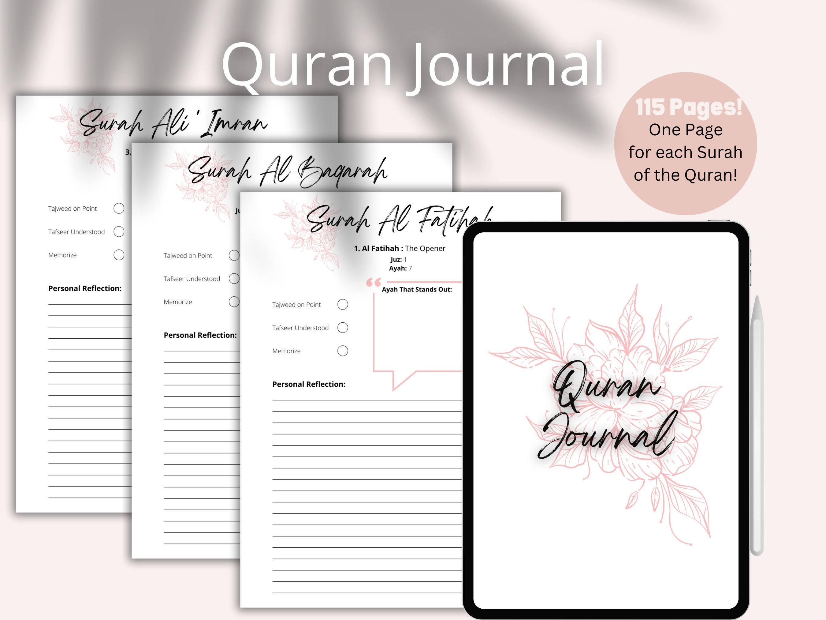 Quran Journal, 115 Pages to Learn and Reflect on Each Surah of Quran ...
