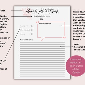Quran Journal, 115 Pages to Learn and Reflect on Each Surah of Quran ...