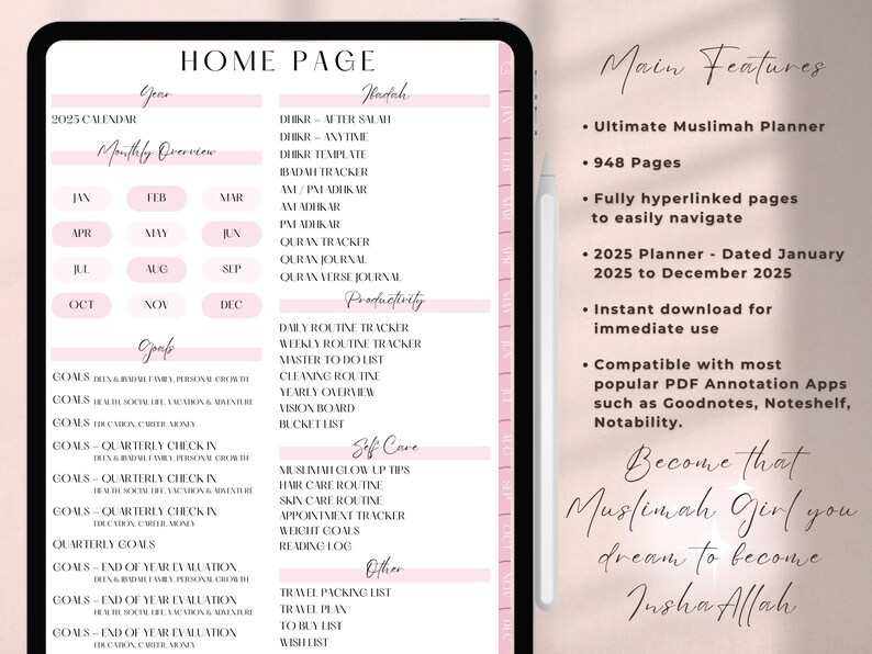 2025 Hyperlinked Digital Muslimah Planner, Become That Muslimah Girl ...