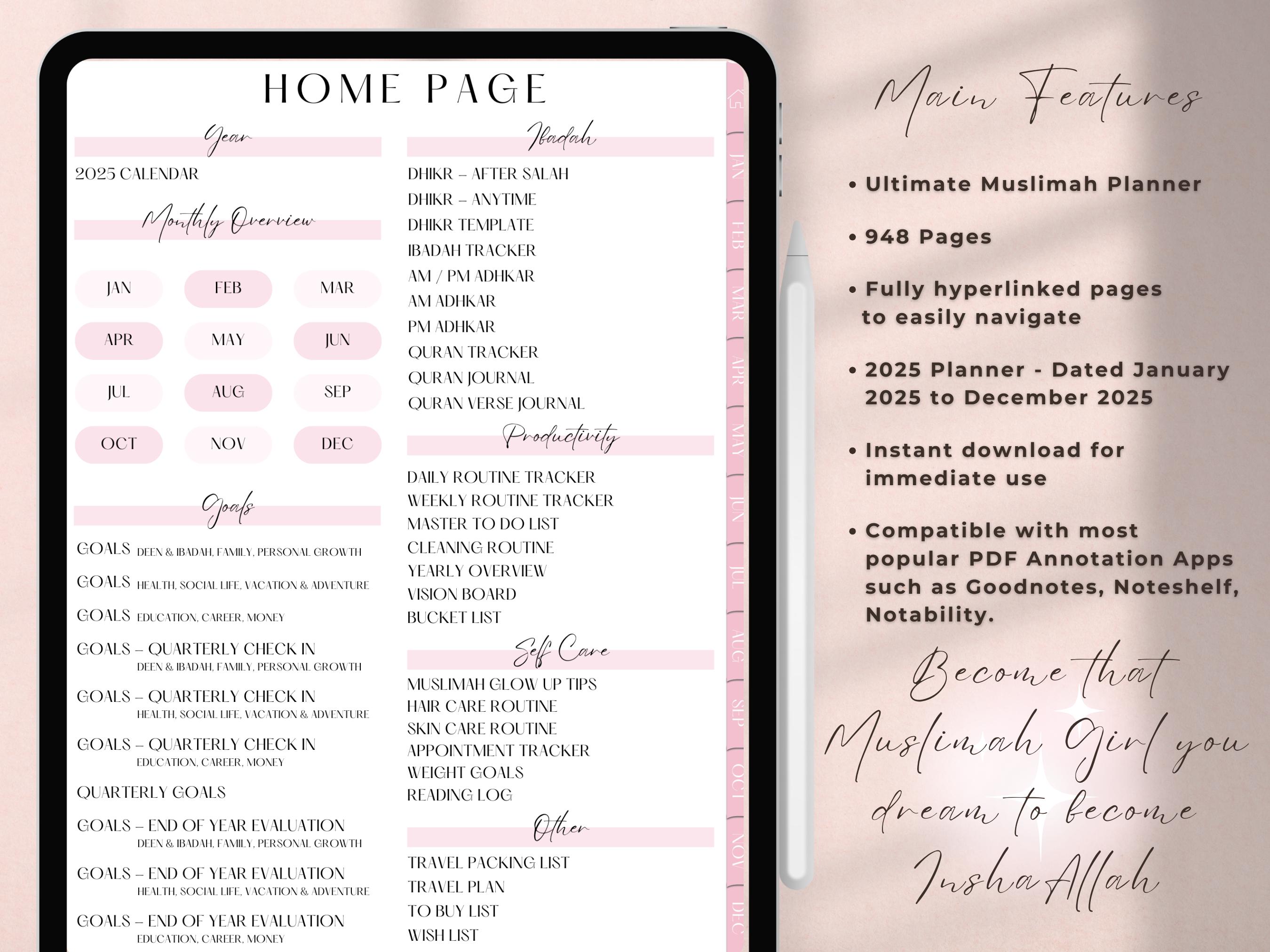 2025 Hyperlinked Digital Muslimah Planner, Become That Muslimah Girl ...