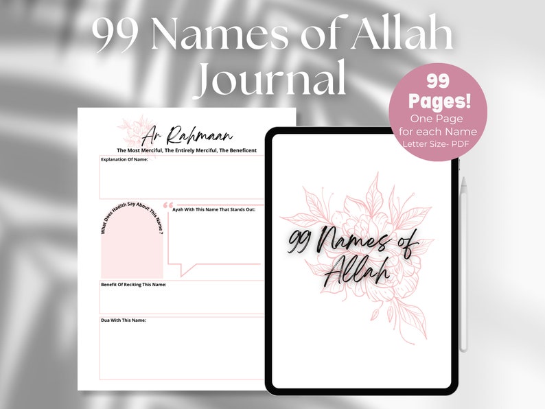 99 Names of Allah Study Worksheet, Al Asma Ul Husna Study Worksheet, - Etsy