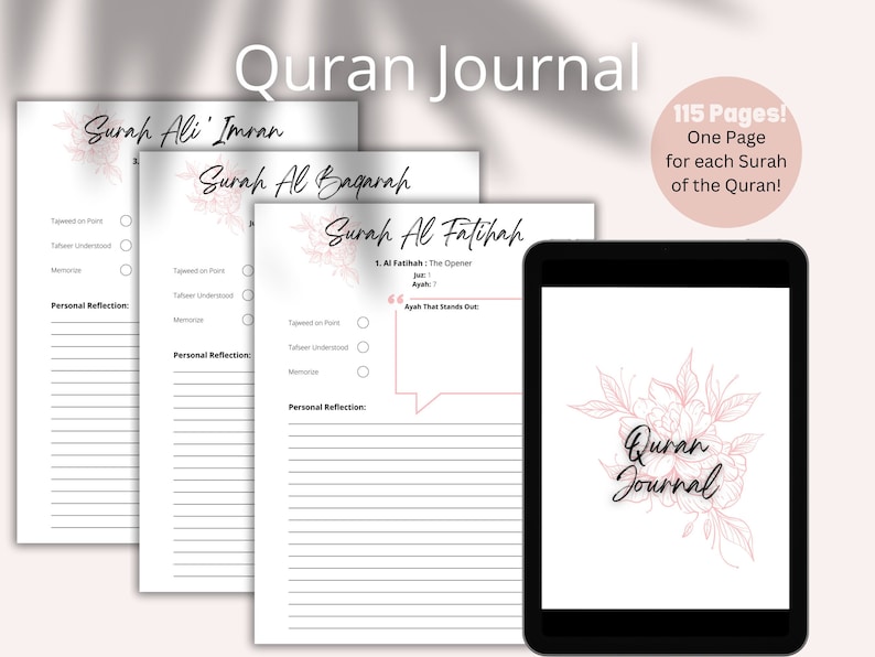 Quran Journal, 115 Pages to Learn and Reflect on Each Surah of Quran ...