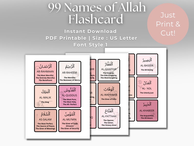 99 Names of Allah Flashcards, Al Asma Ul Husna Flashcards, 99 Names of ...
