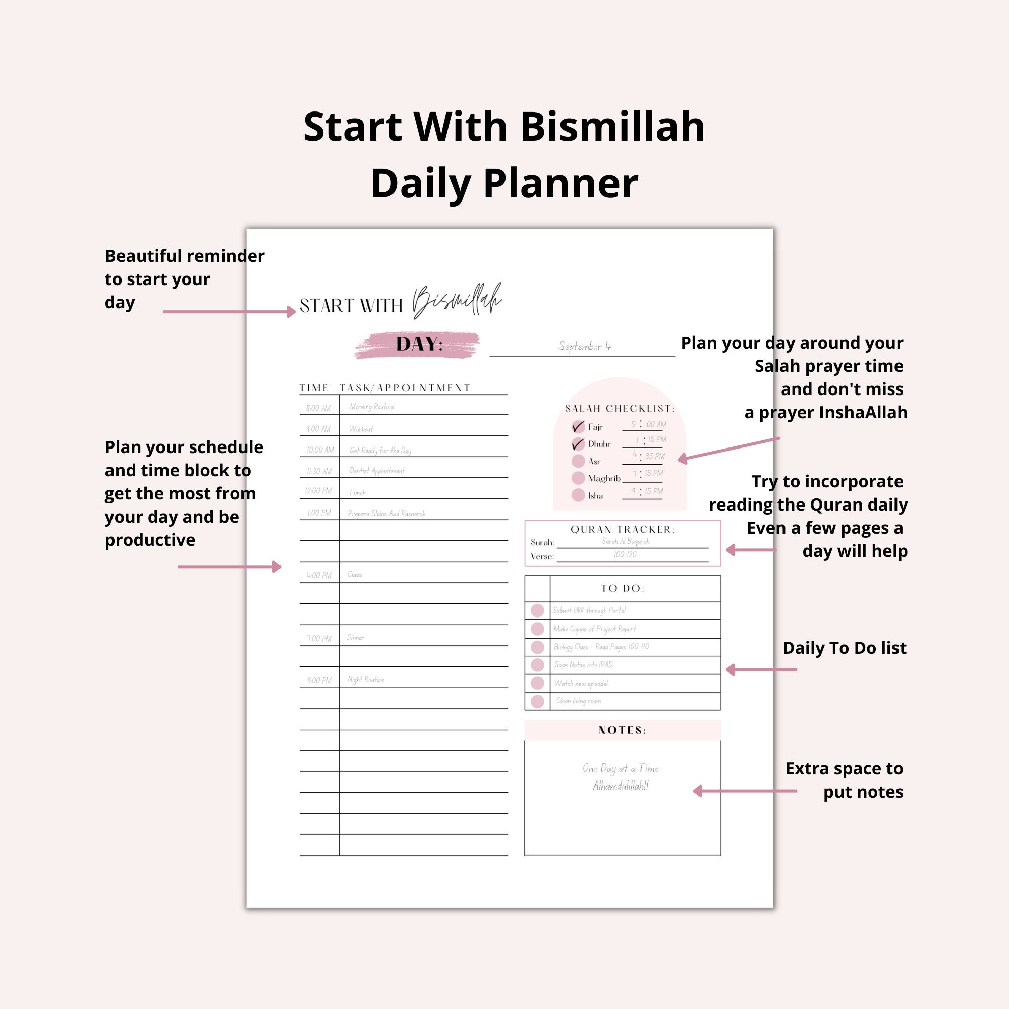 Islamic Monthly Weekly Daily Planner, Salah Tracker, Quran Tracker, Productive Muslimah ...