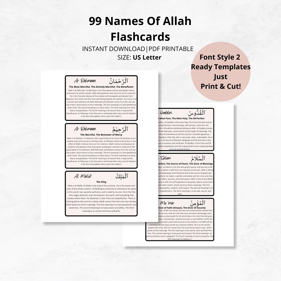 99 Names of Allah Flashcards With Translation and Explanation, Al Asma ...
