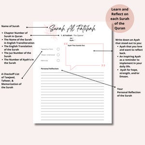 Quran Journal, 115 Pages to Learn and Reflect on Each Surah of Quran ...
