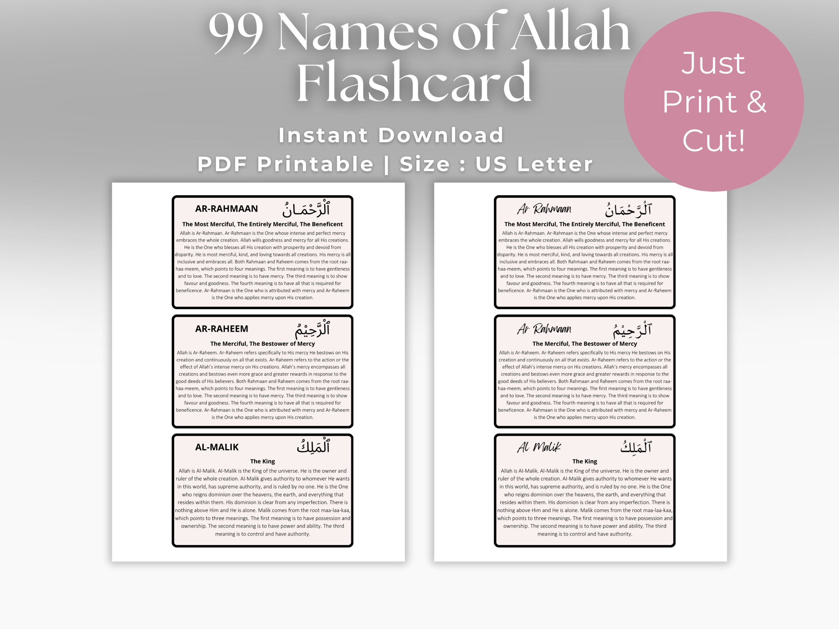 99 Names of Allah Flashcards With Translation and Explanation, Al Asma ...