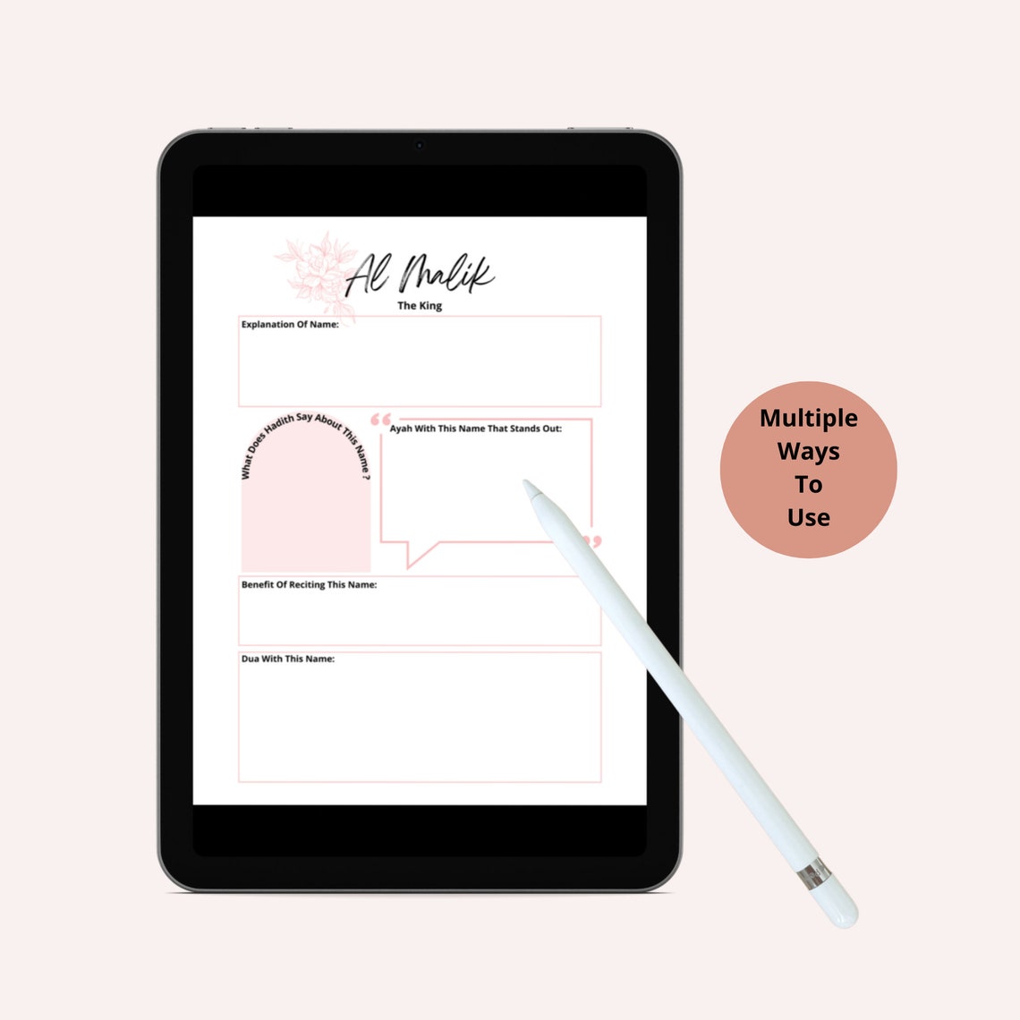 99 Names of Allah Study Worksheet, Al Asma Ul Husna Study Worksheet, - Etsy