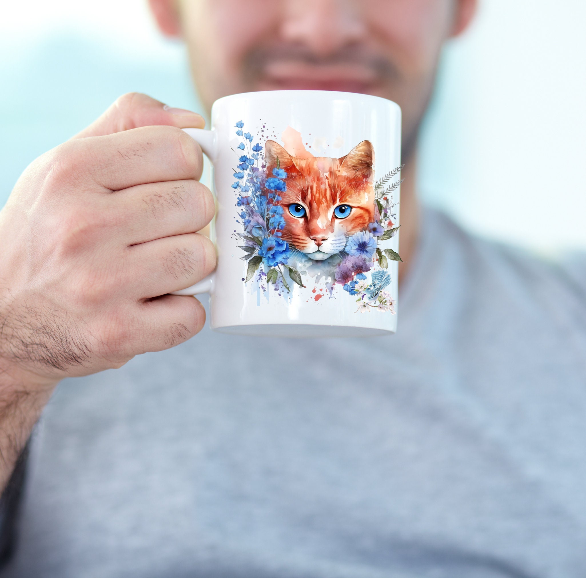 Cute Cat Mug Cute Ginger Cat Water Colour White Glossy Mug - Etsy