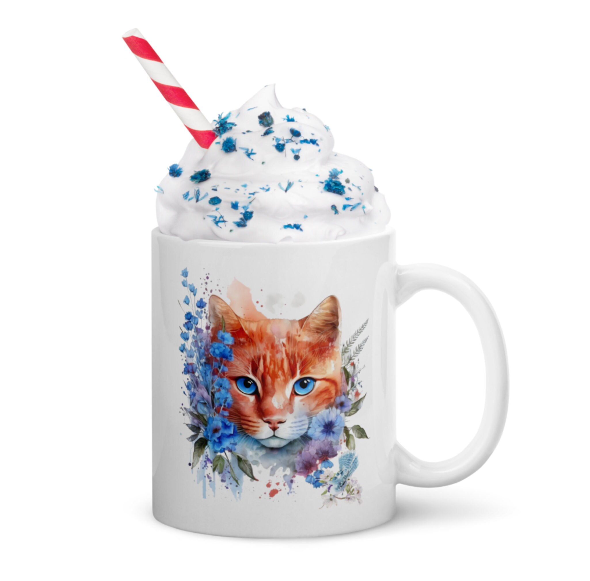 Cute Cat Mug Cute Ginger Cat Water Colour White Glossy Mug - Etsy