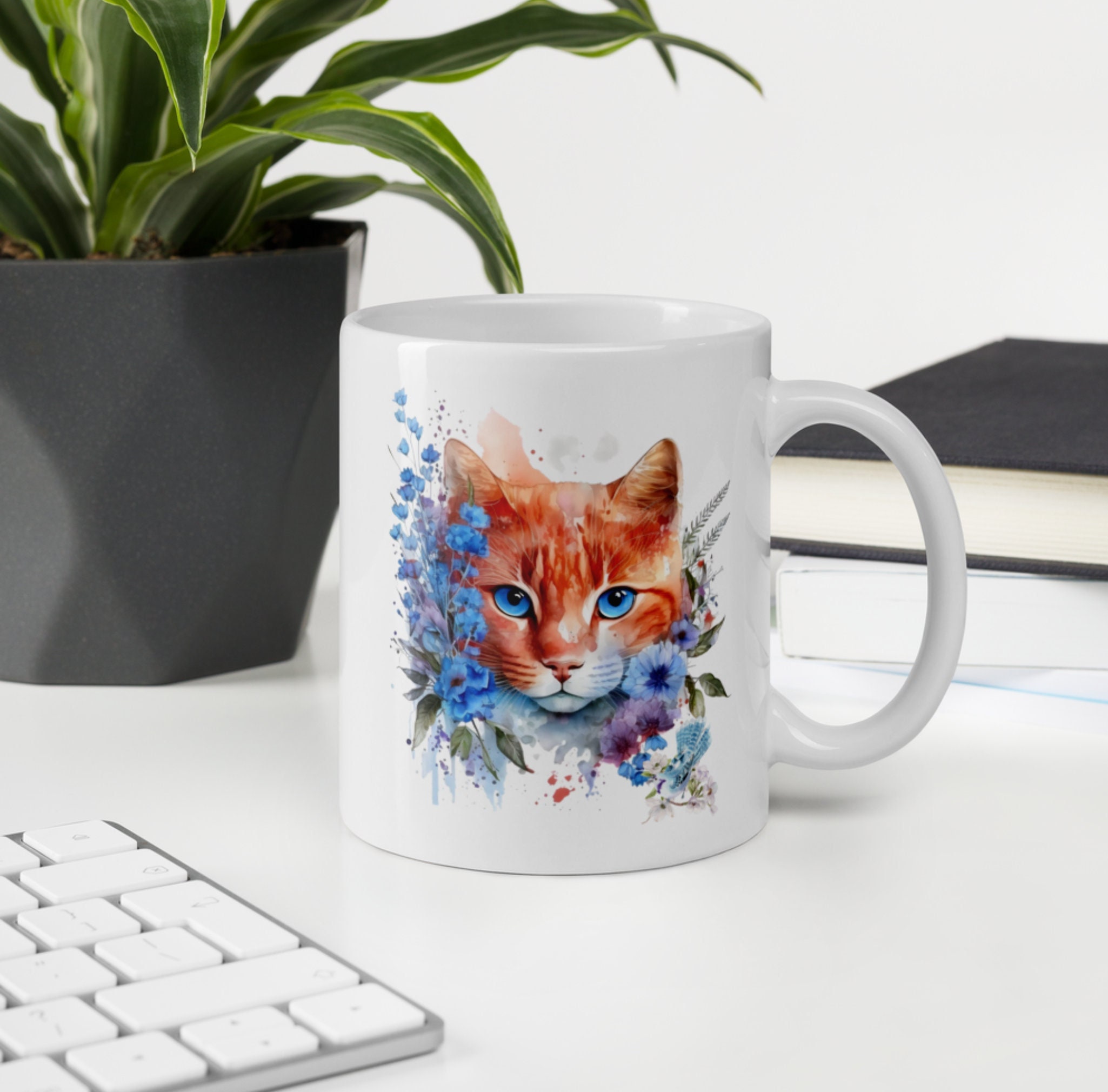 Cute Cat Mug Cute Ginger Cat Water Colour White Glossy Mug - Etsy