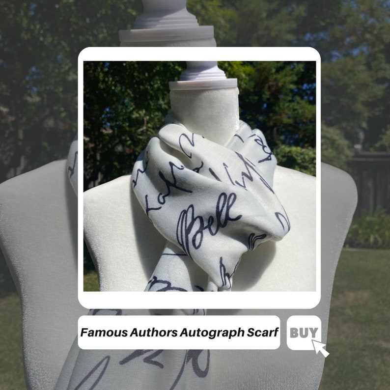 Famous Authors Autographs Literary Book Scarf Tolstoy, Virginia Woolf ...