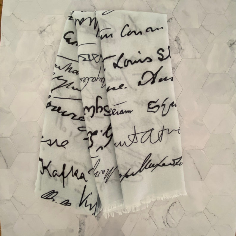 Famous Authors Autographs Literary Book Scarf Tolstoy, Virginia Woolf ...