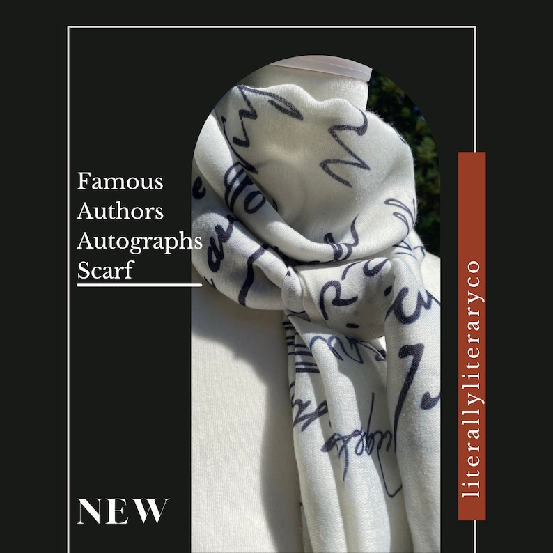 Famous Authors Autographs Literary Book Scarf Tolstoy, Virginia Woolf ...