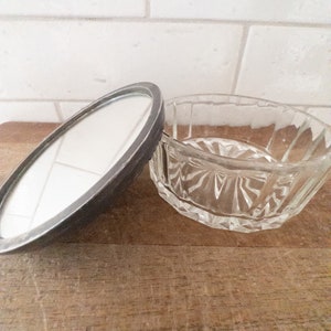 Vintage Vanity Glass Powder Box With Mirrored Silver Lid. Powder Puff ...