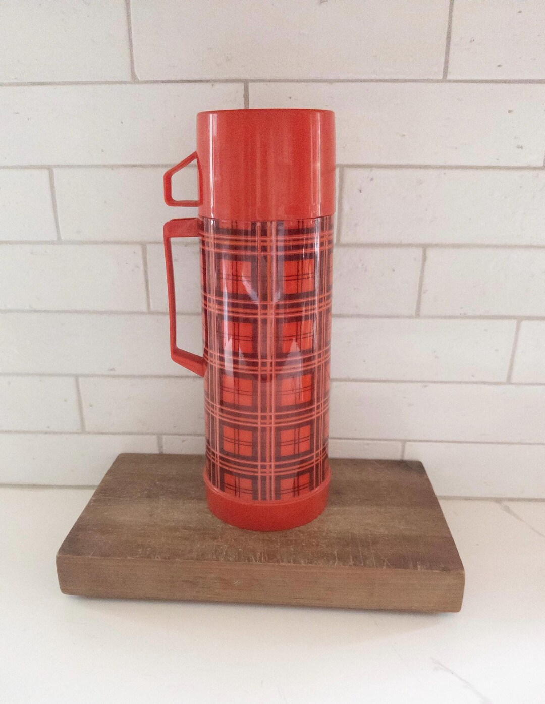 Vintage Aladdin Thermos Bottle Flask, Red Plaid, Glass Insulated, Quart ...