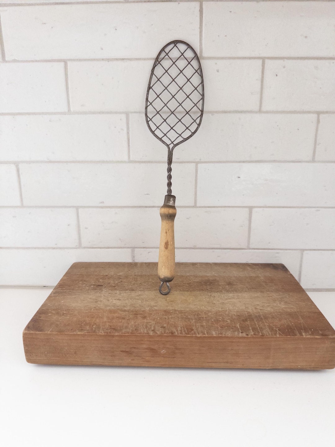 1930s Vintage Wood Handle Twisted Wire Strainer Sifter Fryer Paddle ...