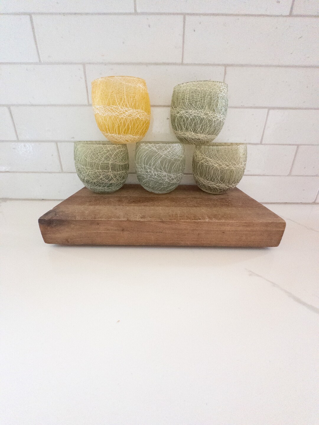 Set of 5 Vintage Spaghetti String Glassware, Roly Poly Glasses, Vintage ...