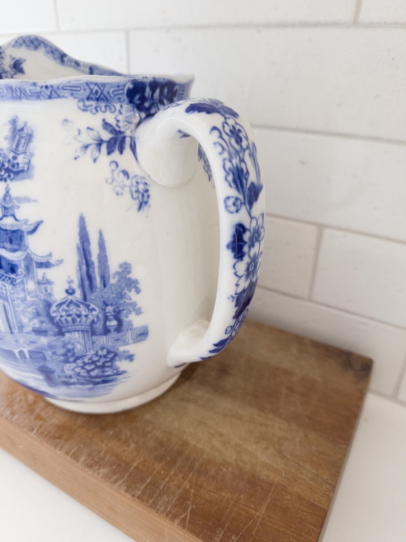 Antique Transfer Blue Pitcher Royal Doulton England - Etsy