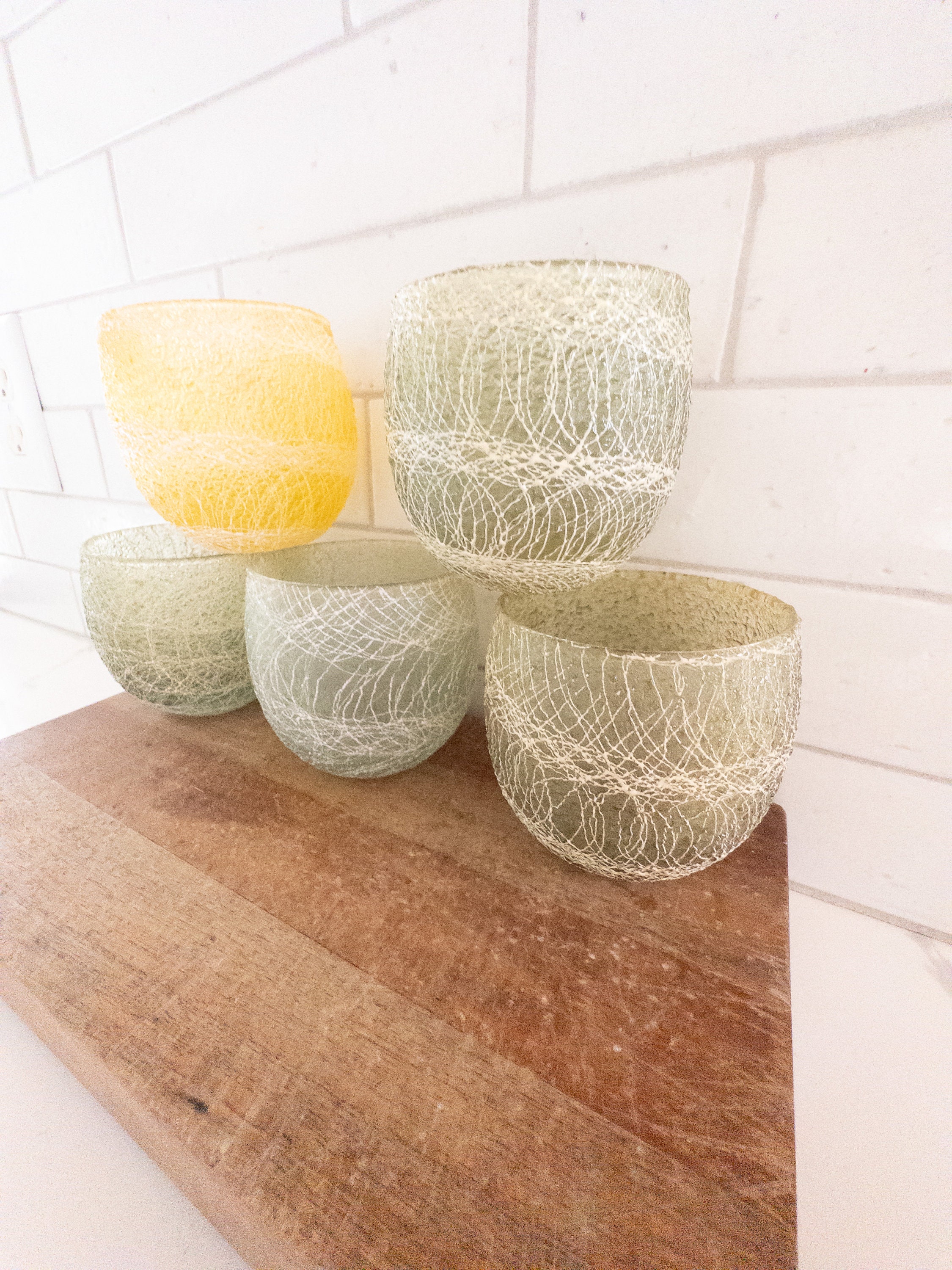 Set of 5 Vintage Spaghetti String Glassware, Roly Poly Glasses, Vintage ...
