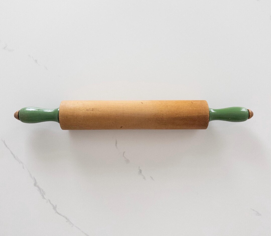 Munising Green Handle Rolling Pin Farmhouse Baking USA Vtg Retro Rustic ...