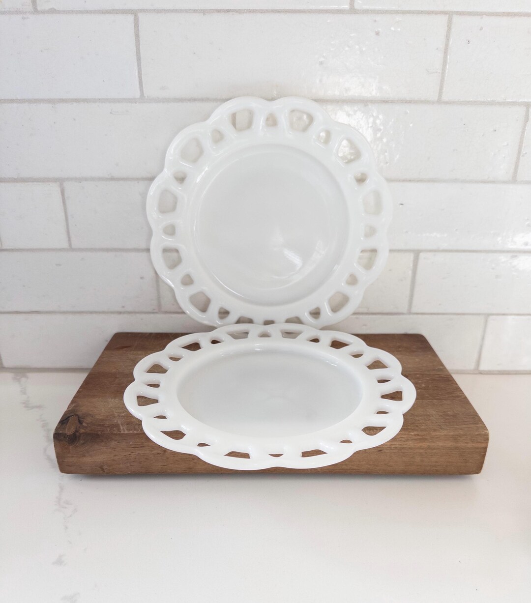 Set of 2 Hazel Atlas Milk Glass Lace Edged Plates - Etsy
