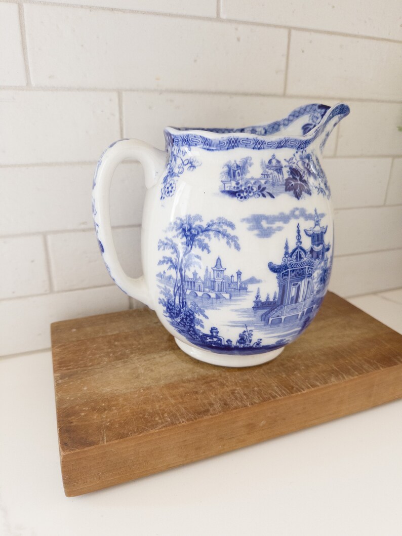 Antique Transfer Blue Pitcher Royal Doulton England - Etsy