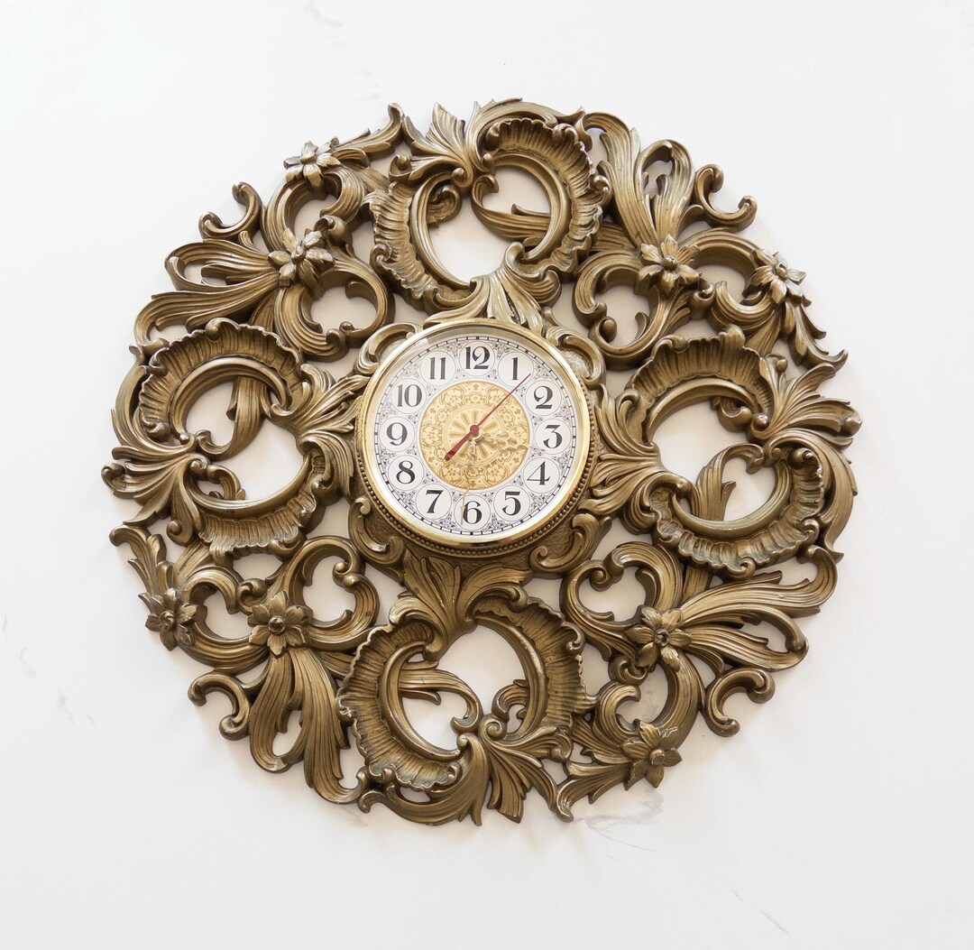 Vintage Mid-century Modern Gold Ornate Baroque Wall Clock - Etsy