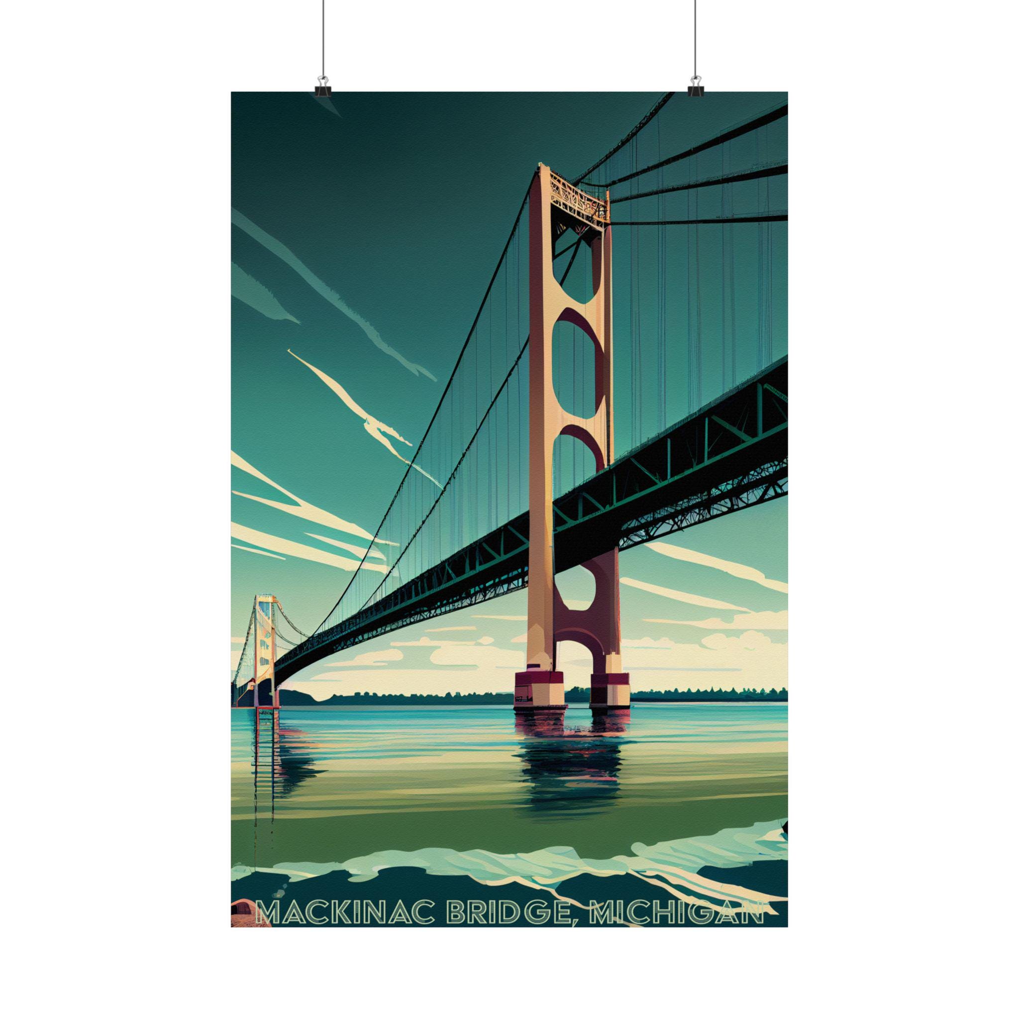Colorful Mackinac Bridge Vintage Style Poster Print, Matte Vertical ...