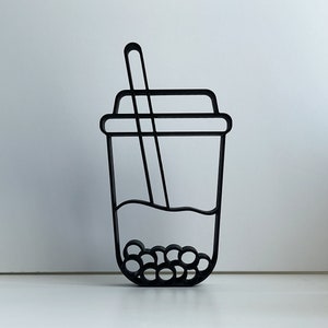 3D Printed Boba Milk Tea Line Art Decor, Bubble Tea Art Sculpture, Home ...