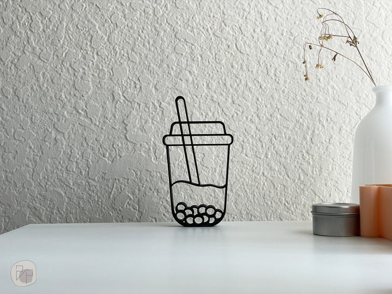 3D Printed Boba Milk Tea Line Art Decor Bubble Tea Art - Etsy