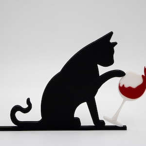 3D Printed Cat Tipping Wine Door Art | Kitty Nudging Wine Glass off ...